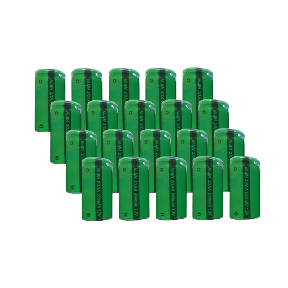 20PCS PKCEL 2/3 aa 650MAH battery 1.2V nimh rechargeable batteries flat ...