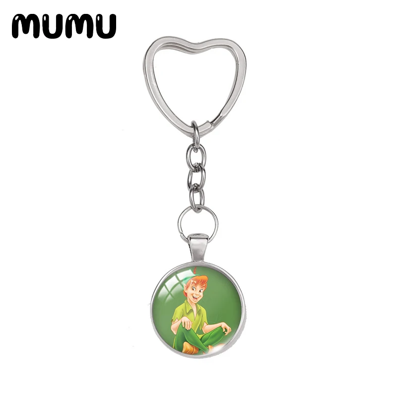 CHARACTER GLASS CHARM KEYRING PETER PAN STITCH ARIEL DISNEY KEYCHAIN ...