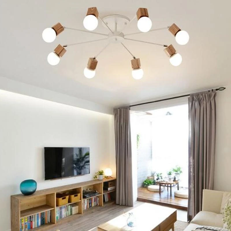 Luces De techo LED De madera para Sala De estar, lámpara De techo ...