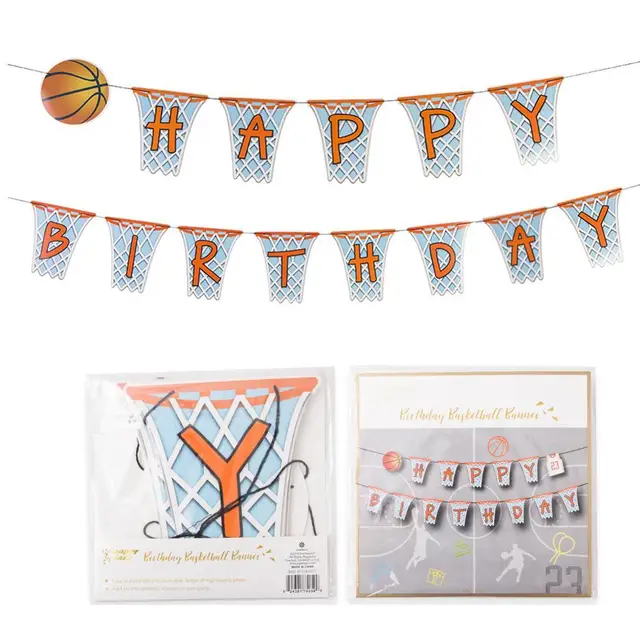 Basketball Theme Happy Birthday Banner Sports Party Basketball Hoop ...