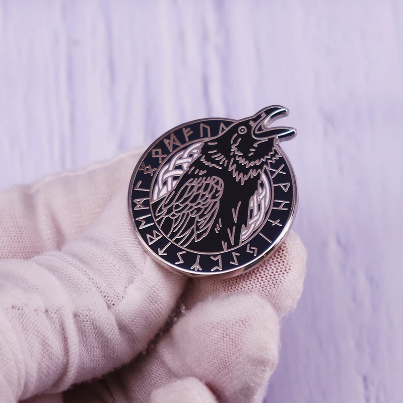 Viking-Odin-Raven-Enamel-Pin-Crow-With-Runes-And-Scandinavian-Runic ...