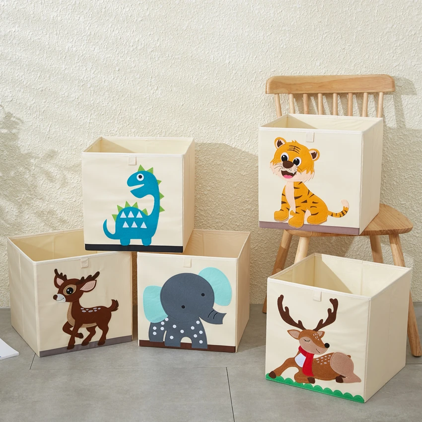 13 Inch Foldable Embroidery Animal Cube Storage Box Oxford Fabric Kids ...