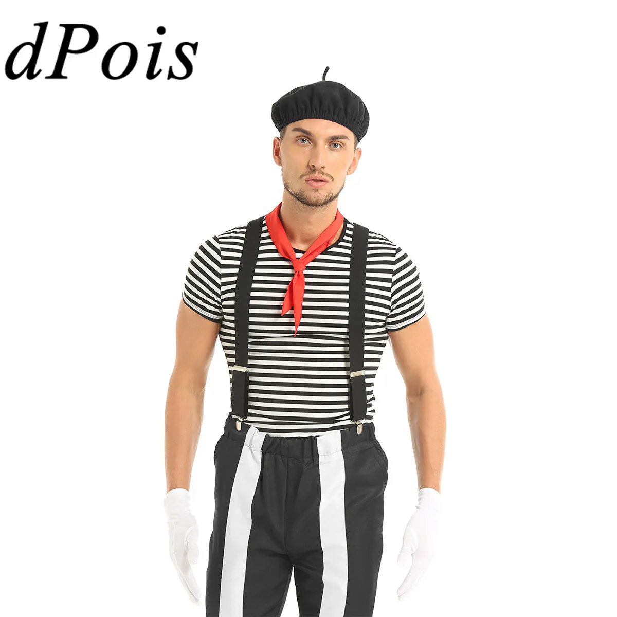 Adult Men French Mime Artist Circus Halloween Cosplay Outfit Man ...