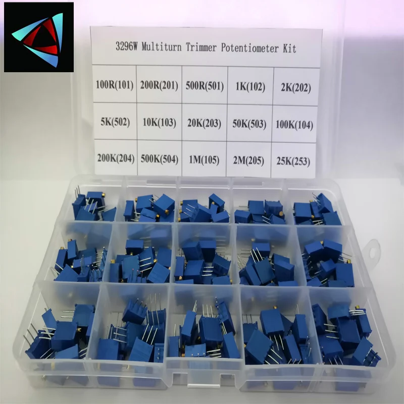 150Pcs-Lot-3296W-50R-1M-15-values-Multiturn-Trimmer-Potentiometer-Kit ...