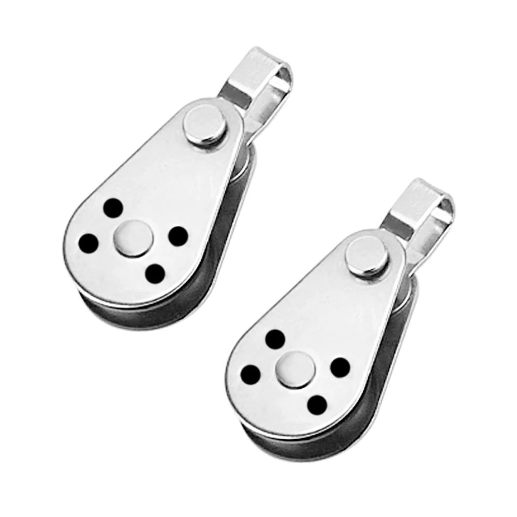 Silver 4 Pieces Single Wheel Pulley Block Top Grade 316 Stainless Steel ...