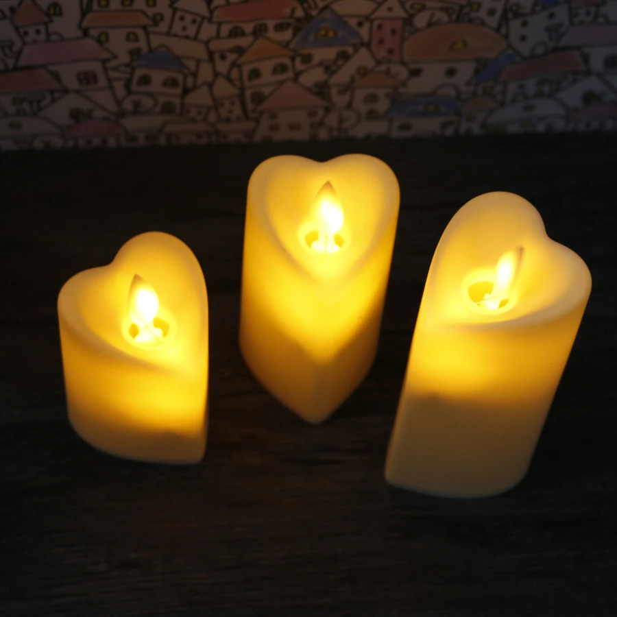 3pcs/set Heart-shaped Led Candles Yellow Tea Light Simulation Flame ...