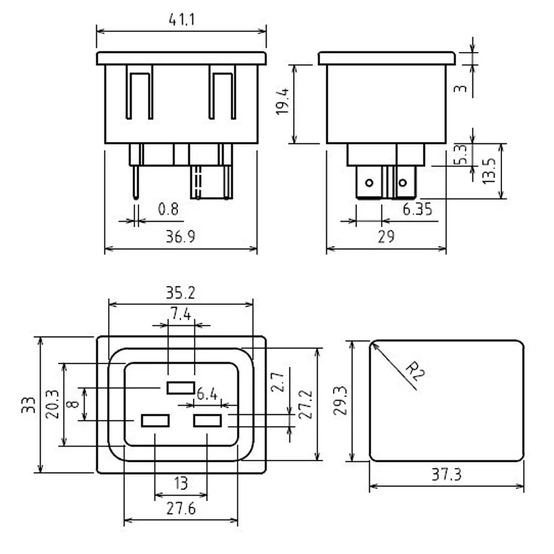 Generic Black 16a C20 C19 Pdu Ups Power Receptacle Outlet Connector ...