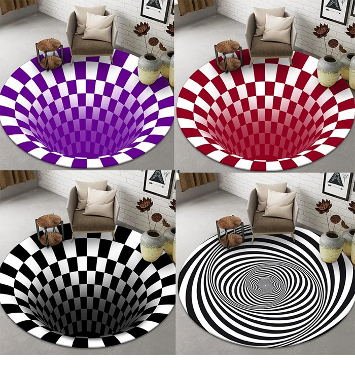 3d Illusion Trap Carpet Area Vortex Round Rugs For Bedroom Washroom ...
