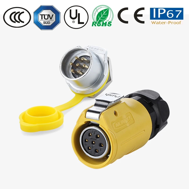 IP67 waterproof 7 pin panel/wire connector round pastic+metal female ...