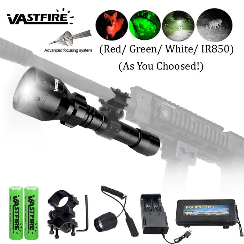 500 Yards Zoomable Focus Hunting Flashlight 55mm Lens Tactical Under ...