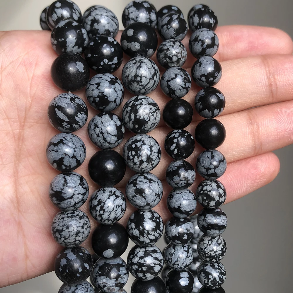 2/3/4/6/8/10/12mm Natural Stone Snowflake Obsidian Alabaster Round ...