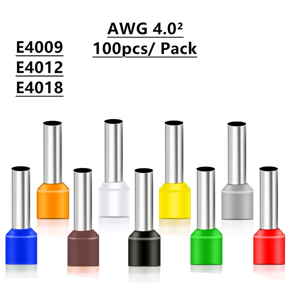 100pcs E4009 E4012 E4018 Insulated Ferrules Terminal Block Cord End ...