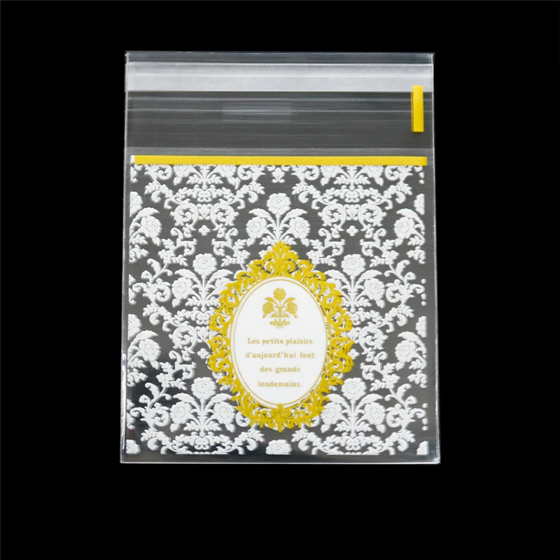 레이스 꽃 비닐 봉투 Diy 셀프 접착 쿠키 캔디 가방 웨딩 파티 선물 가방 수제 베이킹 포장 용품 100 개선물가방