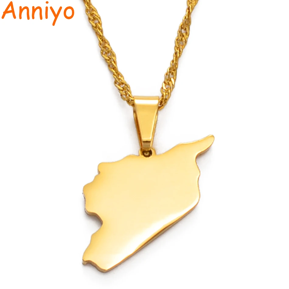 Anniyo Gold Color Syria Map Necklaces Charms Pendant Necklaces Syrians ...