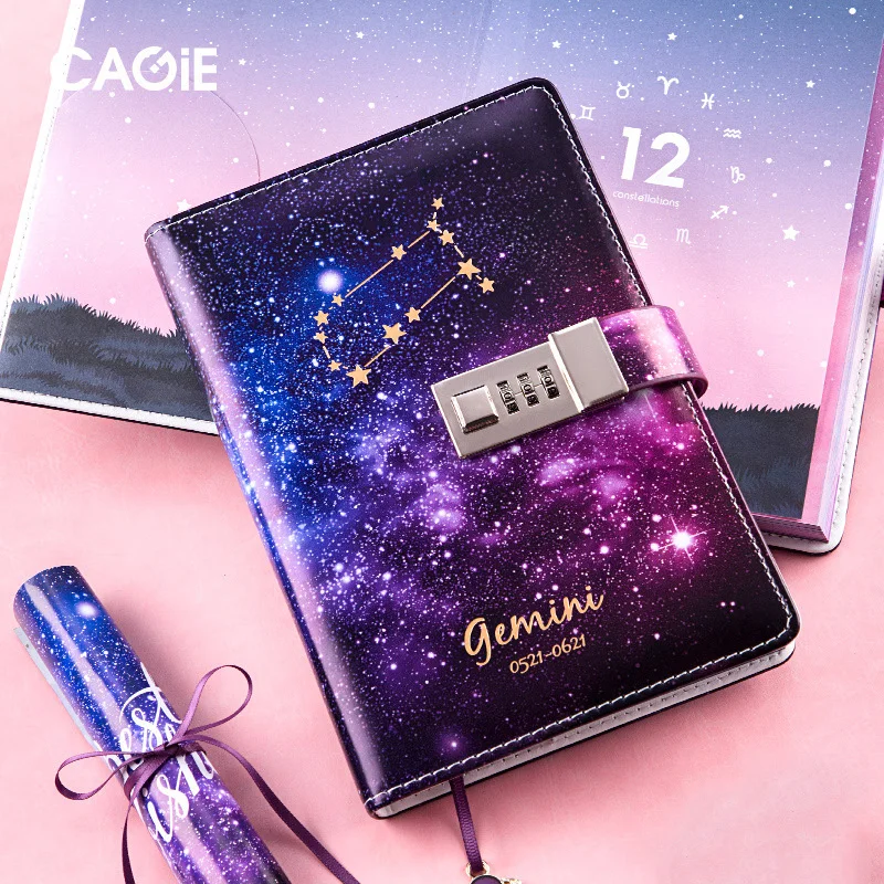 B6 Binder Notebook with Lock Travel Journal Constellation Diary Agenda ...