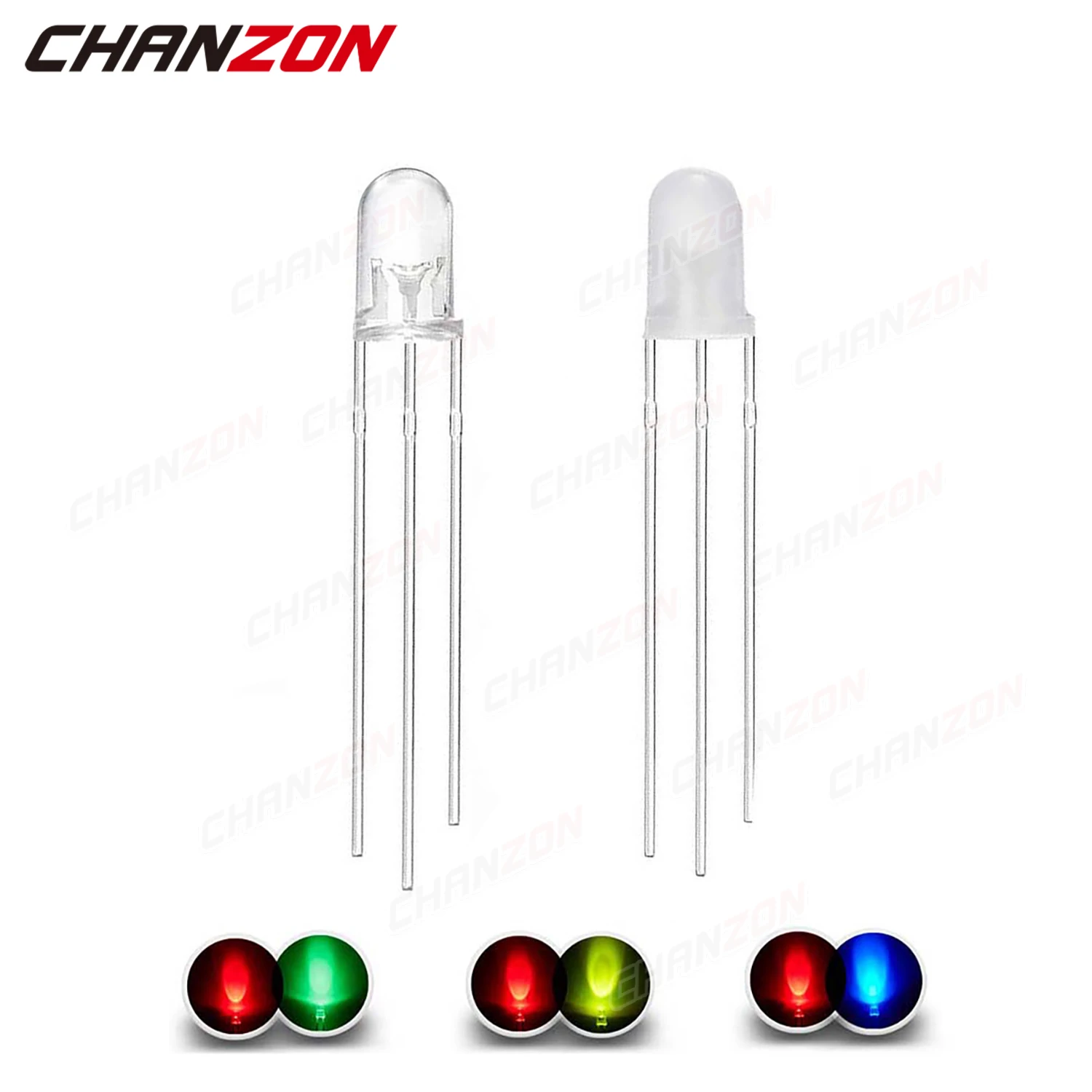 100-Pcs-5mm-Led-Diode-Bicolor-Two-Color-Red-Green-Blue-Commmon-Anode ...