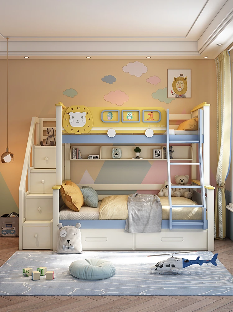Solid-wood-high-and-low-bed-full-solid-wood-children-s-bed-boy-mother ...