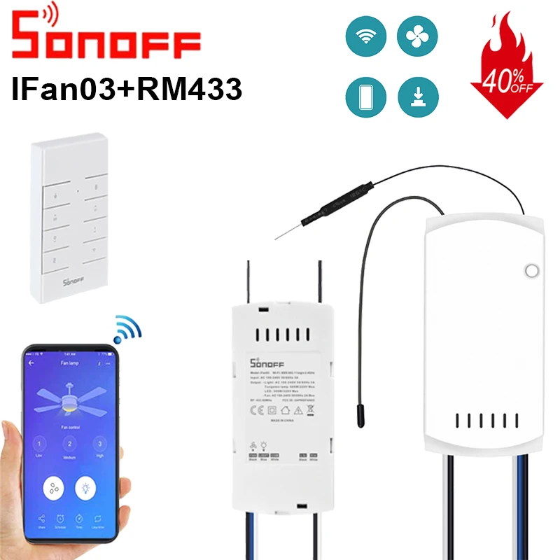 Sonoff Ifan03/rm433 Wifi Smart Ceiling Fan Dimmer Switch Fan With Led ...