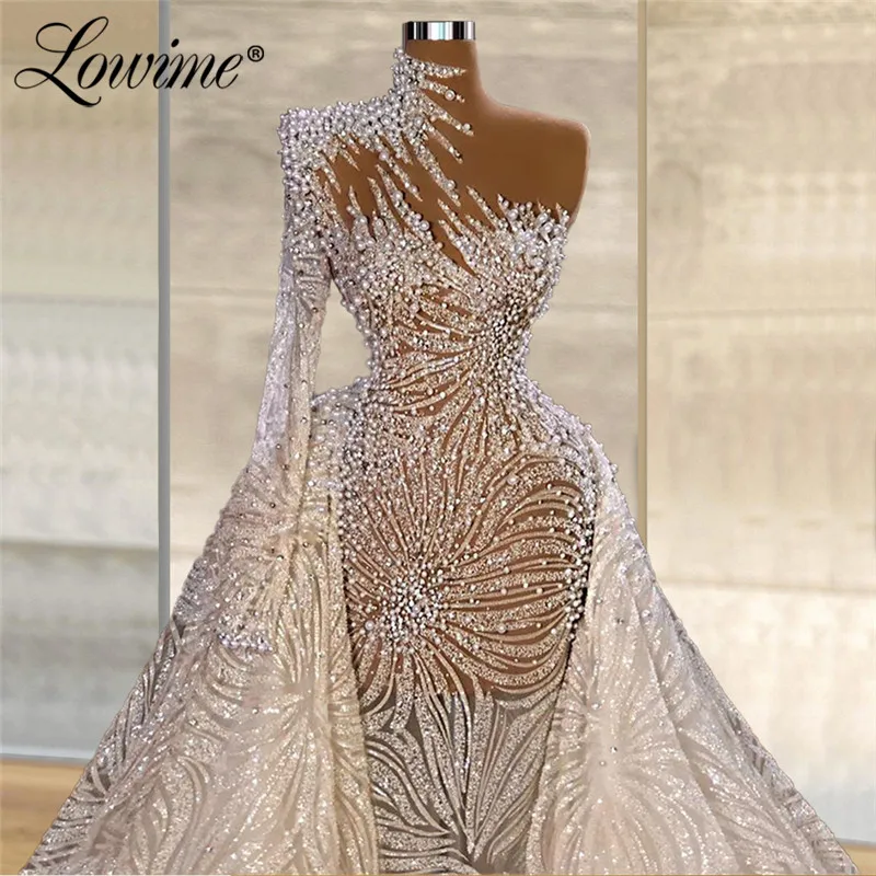 2021 Custom Made Plus Size Muslim Evening Dresses Pearls Plus Size ...