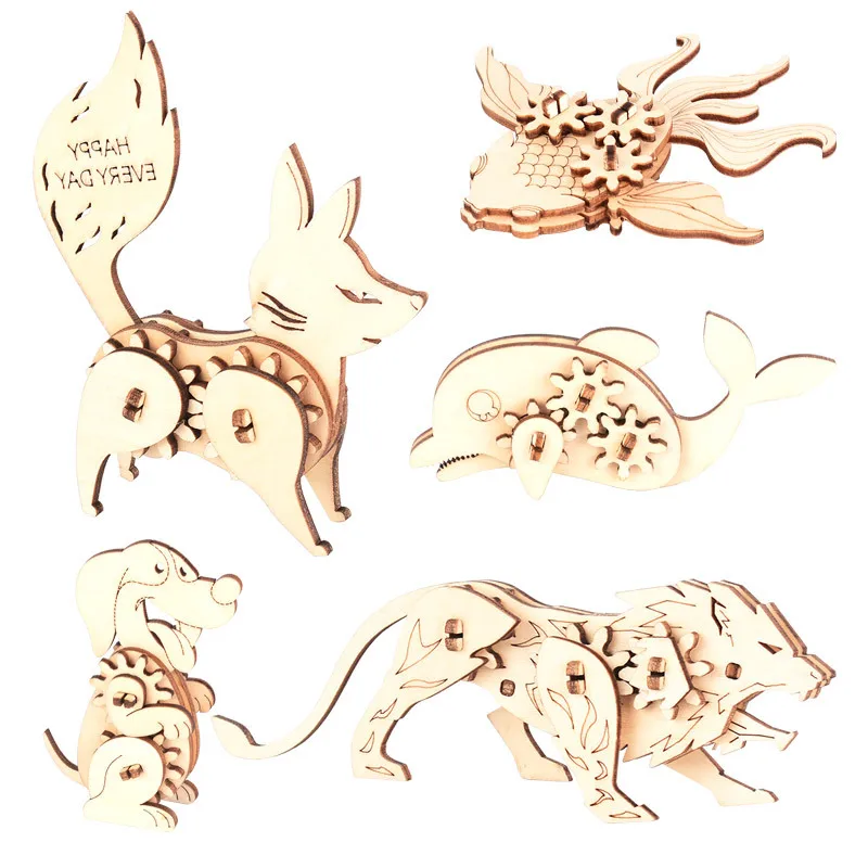 Laser-Cutting-DIY-Animal-Cat-Dog-Fish-Toys-3D-Wooden-Puzzle-Gear-Toy ...