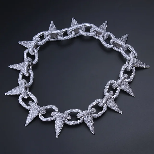 Trippie Redd Style Chain and iced out Punk Rivet Choker Bling Cubic ...