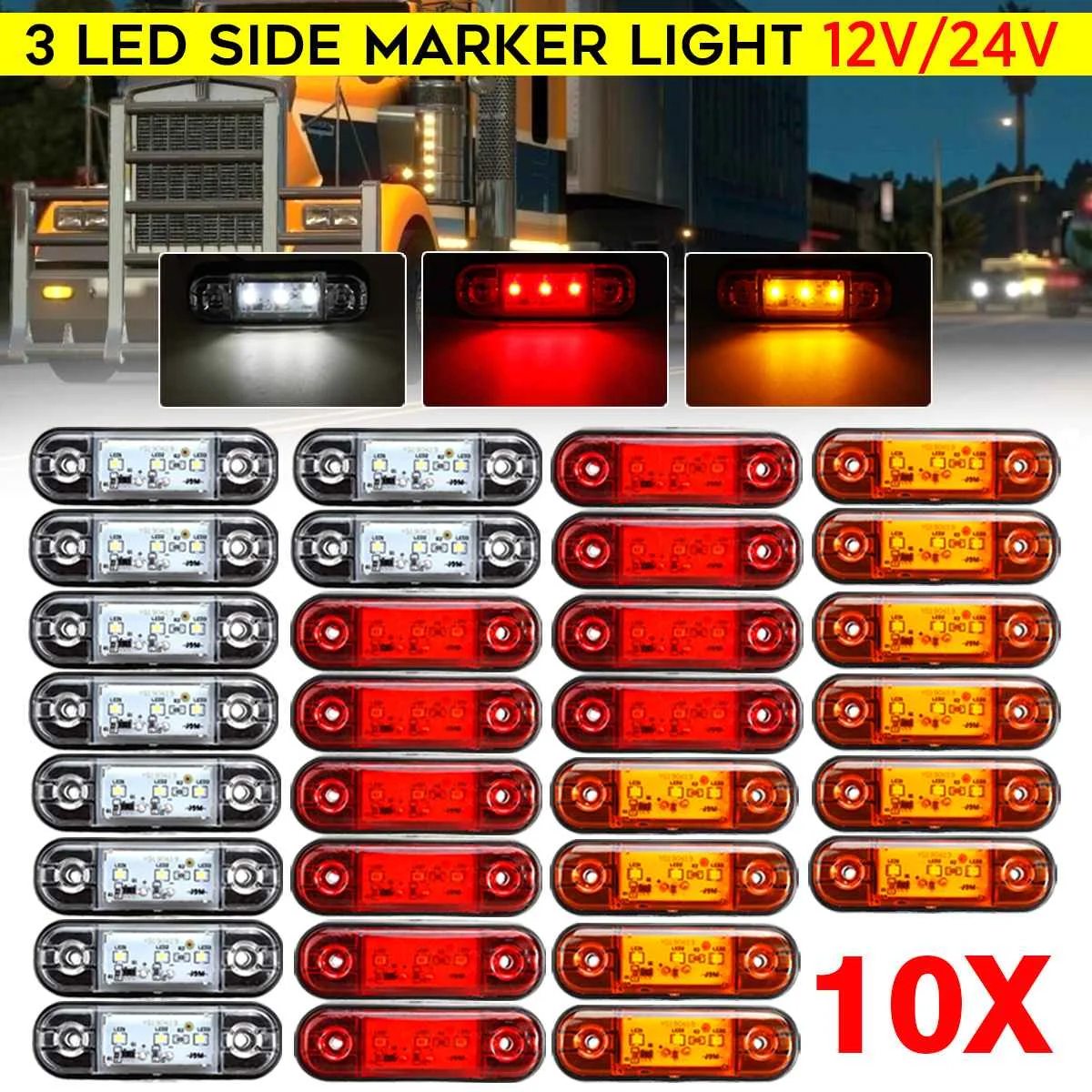 10pcs-12V-24V-LED-Side-Marker-Lights-Car-External-Lights-Warning-Tail ...
