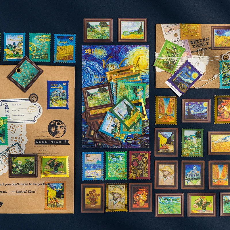 Conjunto de pegatinas inspiradas de Van Gogh para niños, sello Vintage ...