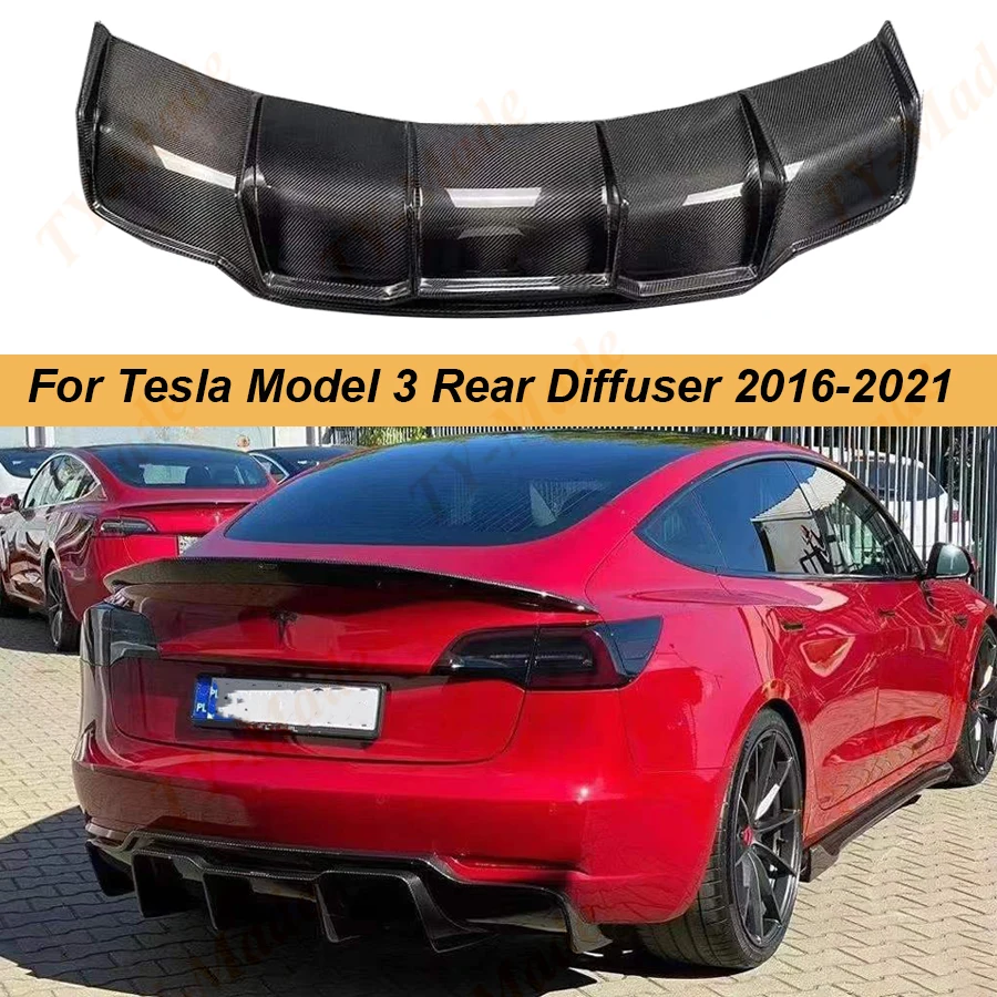 Carbon-Fiber-Bright-Black-Rear-Bumper-Diffuser-Spoiler-Chin-for-Tesla ...