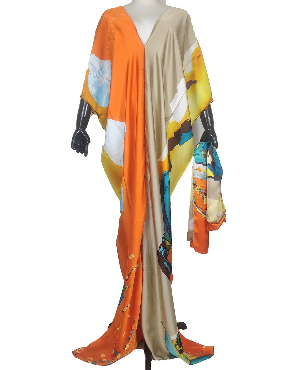 Muslim Multicolor Bohemian V Neck Fashion Abaya Dubai Kaftan Hijab ...