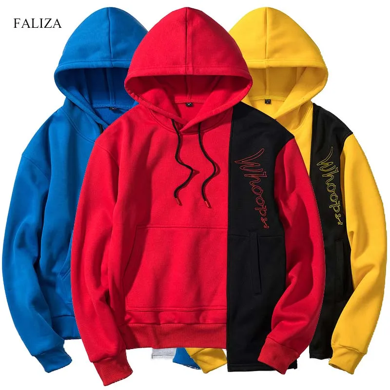 Bluzy z kapturem w rozmiarze europejskim męskie Patchwork grube ubrania ...