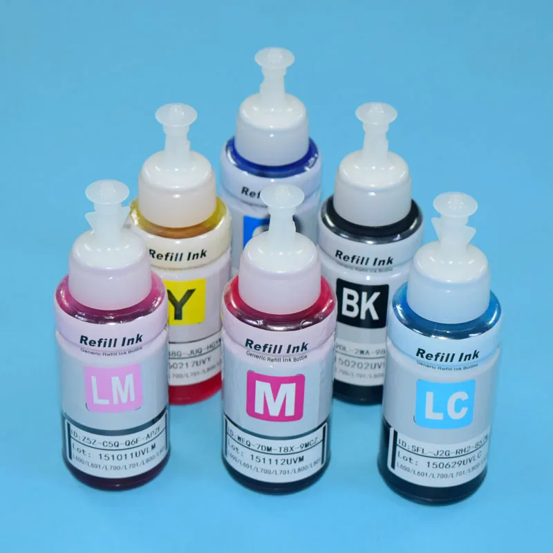 6Color * 70ml /Bottle Waterbased Dye Ink Refill Kit For Epson L600 L601 ...