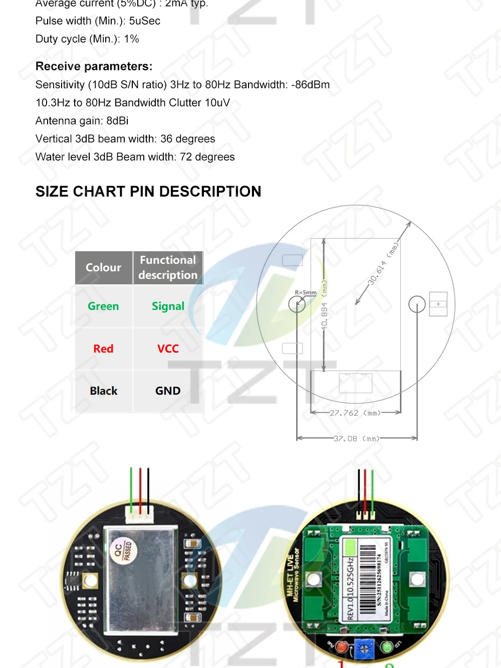TZT MH-ET LIVE HB100 X 10.525GHz Microwave Sensor 2-16M Doppler Radar