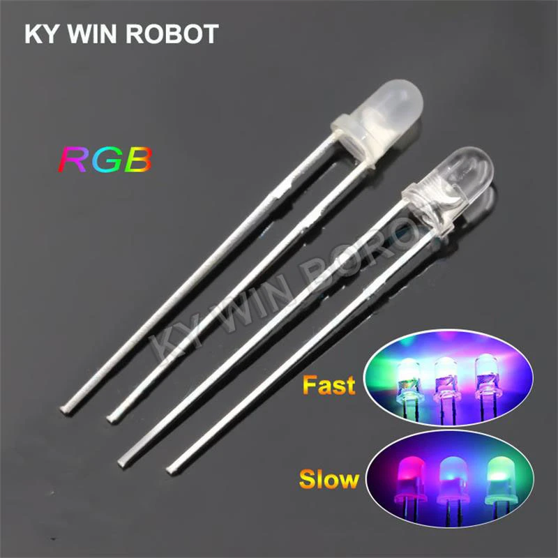 50pcs/lot F3 3mm Fast/slow Rgb Flash Red Green Blue Rainbow Multi Color ...