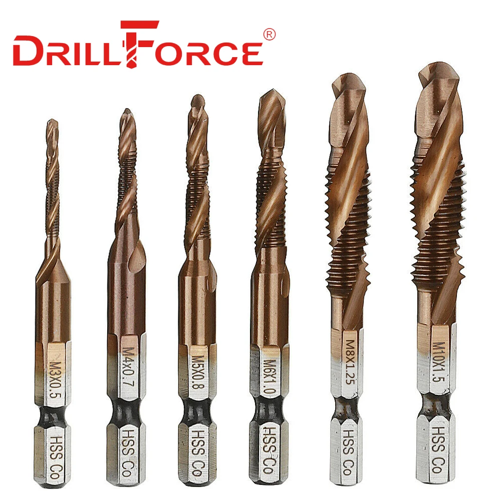 6PCS M3 M10 Screw Tap Drill Bits HSSCO M35 Cobalt Taps Metric Combination Bit 1 4 IN Hex Quick Change Metal Woodworking Tools AliExpress 1420