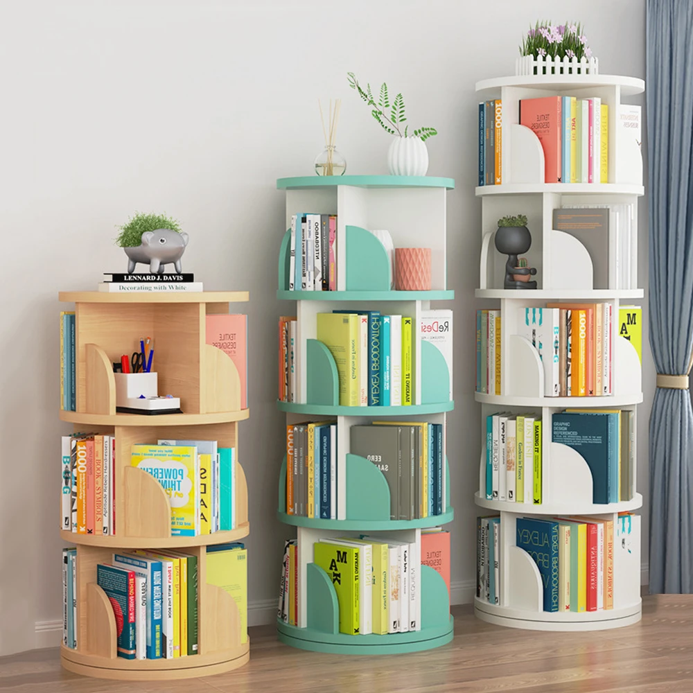 360° Rotating Children's Bookshelf 6 Floor Shelves Cabinet Wooden ...