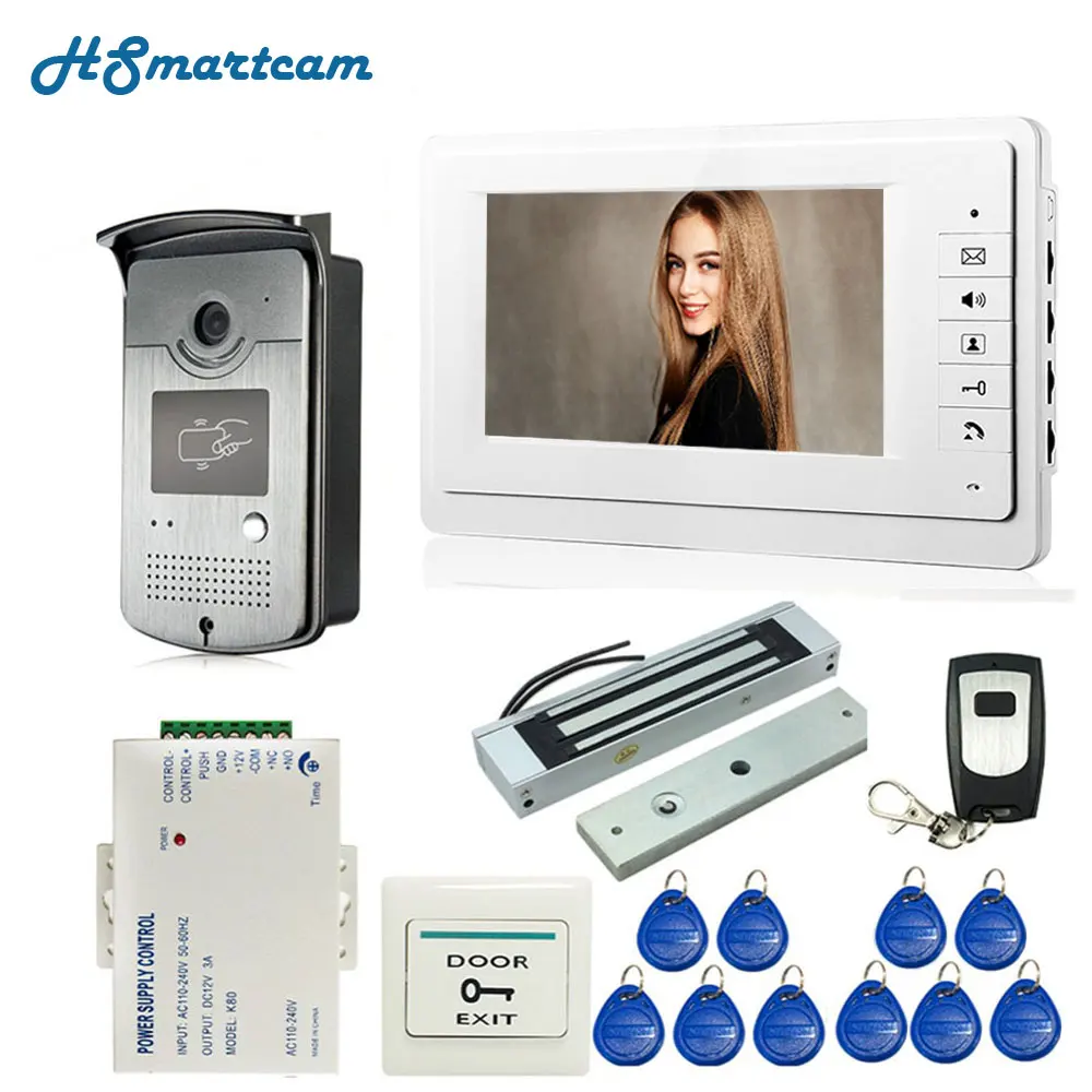 Wired 7 inch Video Door Phone Intercom Entry System 1 Monitor + 1 RFID ...