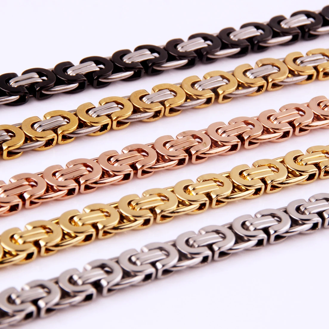Custom-Size-7-32-6mm-8mm-11mm-Gold-Color-Chain-Byzantine-or-Bracelet ...