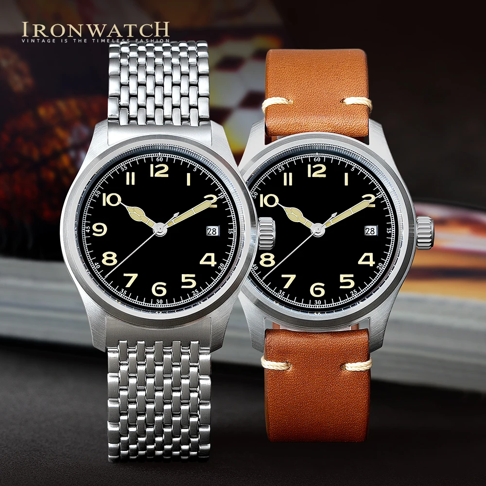 Ironwatch Pilot Watch 38mm Military Minimalist Style Custom Dial Calendar Luminous Waterproof ...