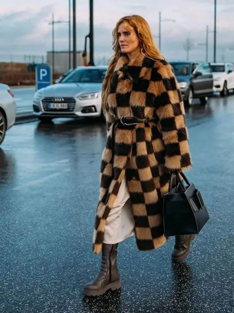Checkerboard-Plaid-Faux-Fox-Fur-Coat-for-Women-Long-Thick-Warm-Winter ...