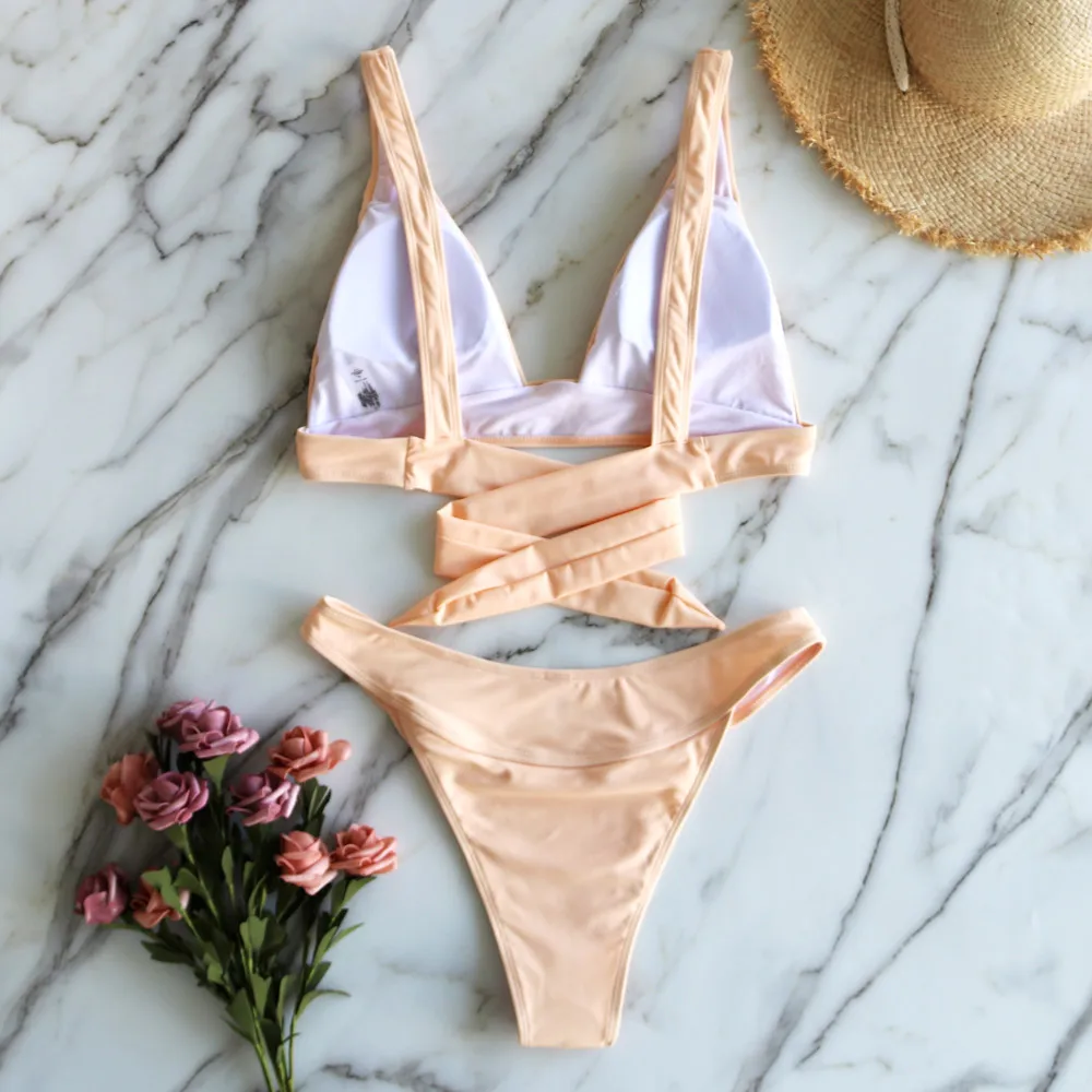 Sexy Bikini 2020 Swimwear Women Swimsuit Deep V Bathing Suit Solid ...