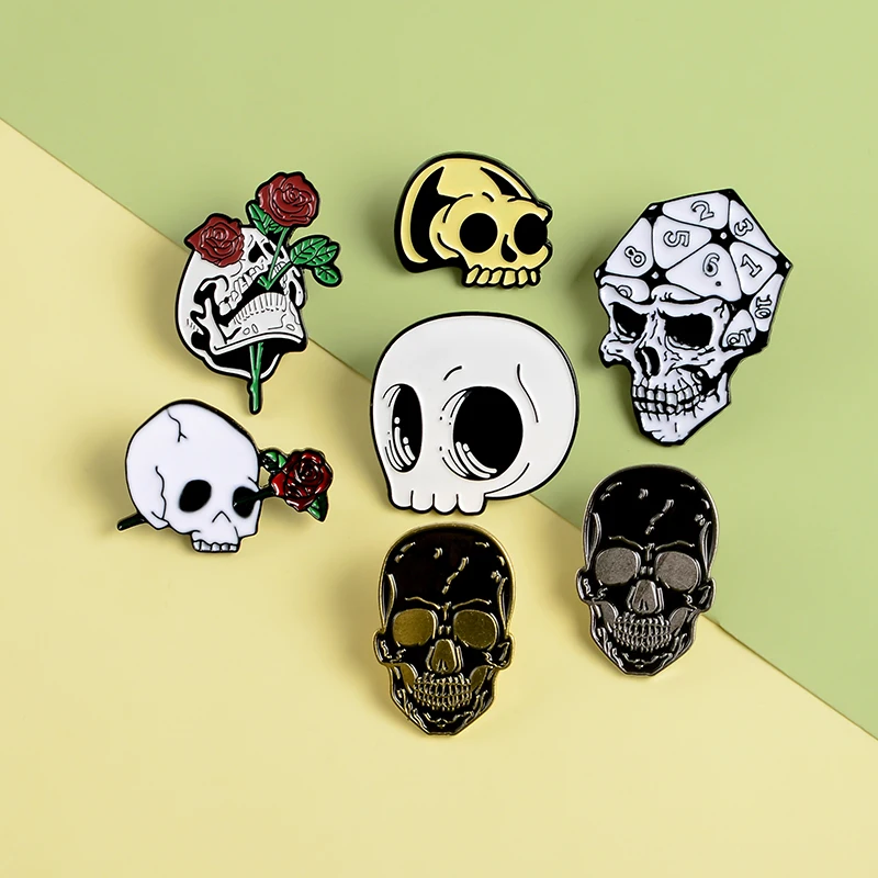 Skull-Punk-pins-Skeleton-Rose-Brooches-Badges-Bag-Clothes-Enamel-pins ...