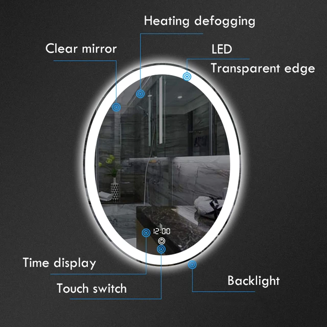 Oval Shape Smart Makeup Bathroom Mirror 3 Color Adjustable LED LIght ...