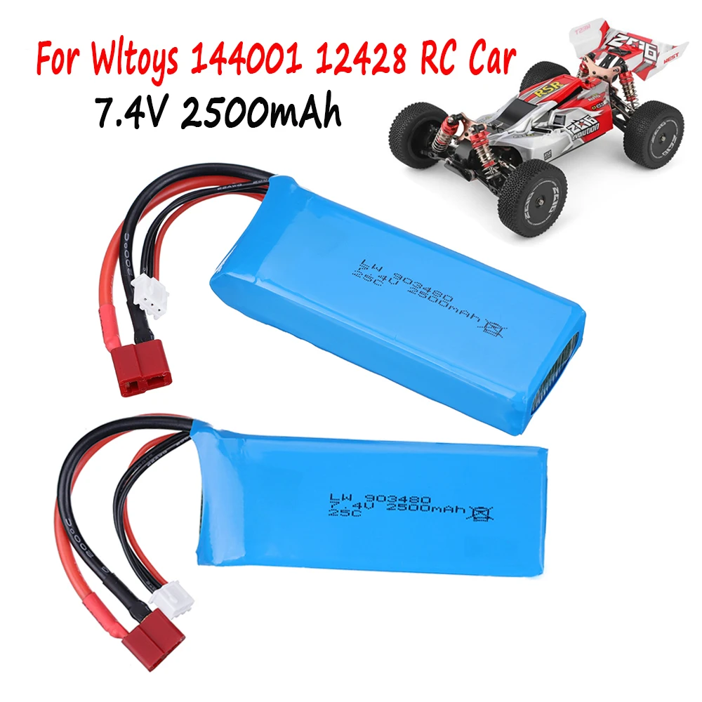Wltoys 104001 124019 124018 144001 RC 자동차 배터리 예비 부품, 2S 7.4V Lipo 배터리, 7.4V 2500mah RC 자동차 보트 트럭 ...