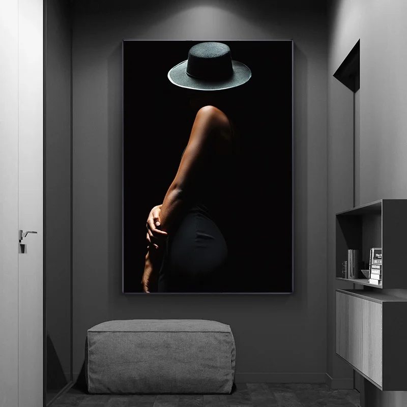 Modern-seksi-kad-n-sanat-v-cut-siyah-arka-plan-bask-posteri-duvar-sanat ...