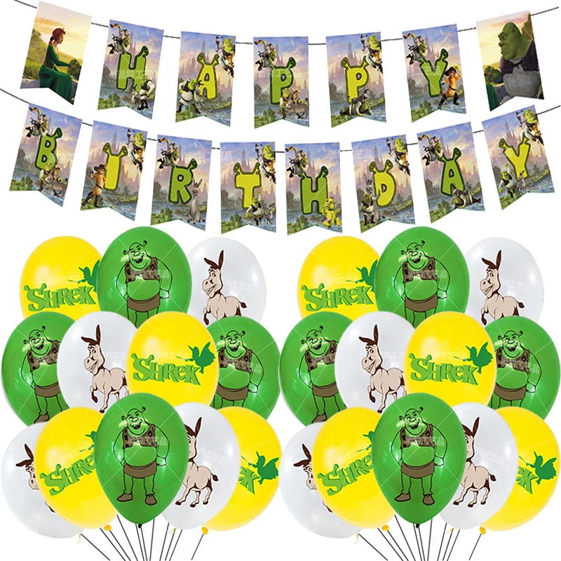 1 Set Shrek Latex Balloons Cartoon Green Hero Monster Banner Ballons ...