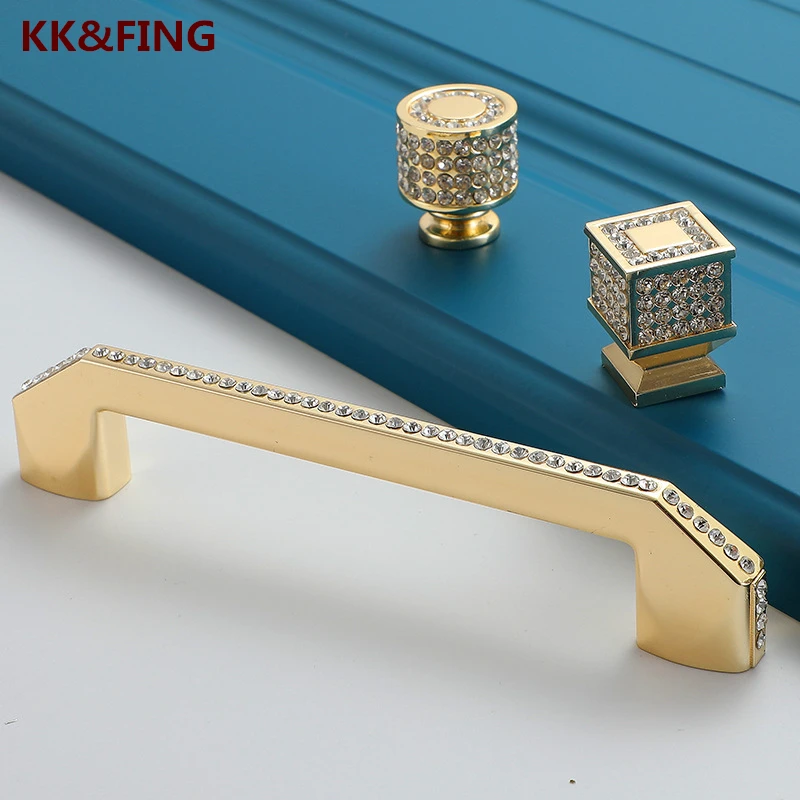 KK&FING Crystal Diamond Handles Zinc Alloy Gold Cabinet Door Handle ...