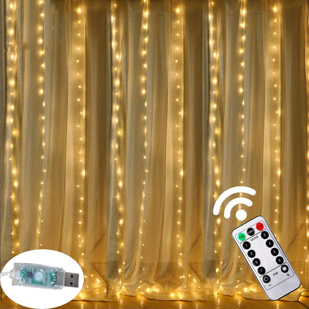 3M-LED-USB-Battery-Curtain-String-Fairy-Lights-Christmas-Garland-Remote ...