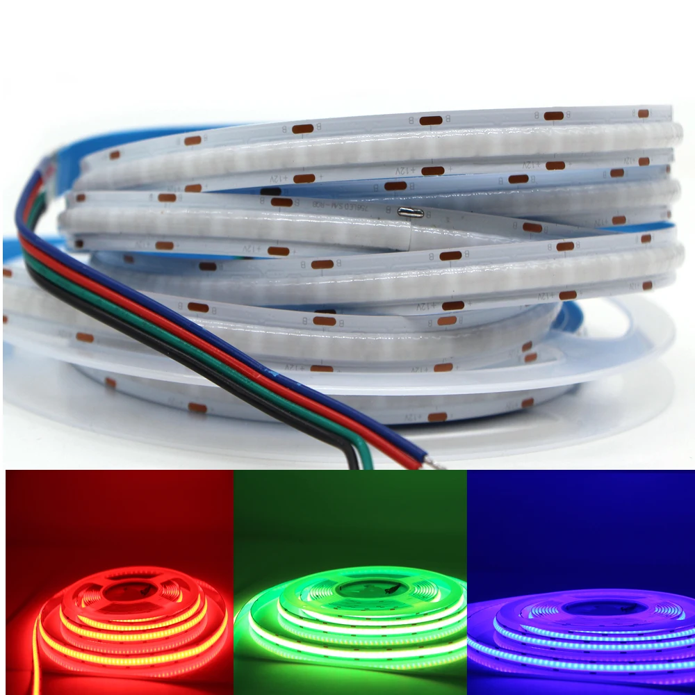High Density RGB COB LED Strip 24V 12V 768/840LEDs/m Soft Flexible COB ...