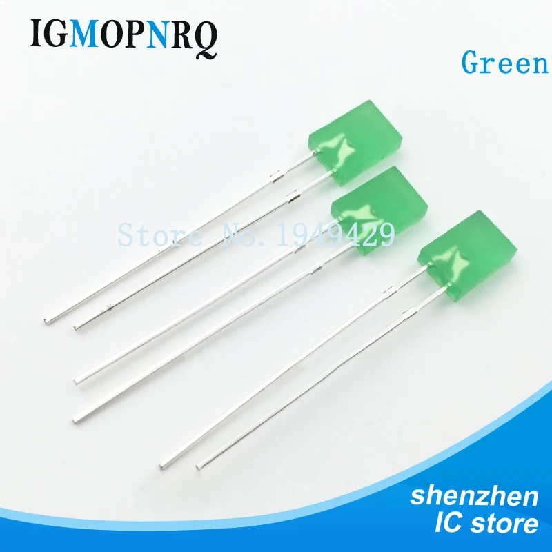 Diode électroluminescente verte LED carrée, 2x5x7mm, 100 pièces, uno