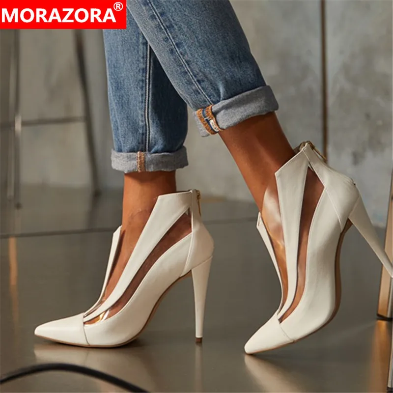 MORAZORA 2022 big size 48 ankle boots for women shoes pointed toe zip sexy thin high heel boots ...